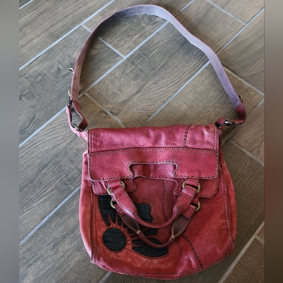 Lucky Brand | Bags | Lucky Brand Red Leather Denim Inlay Abbey Road ...